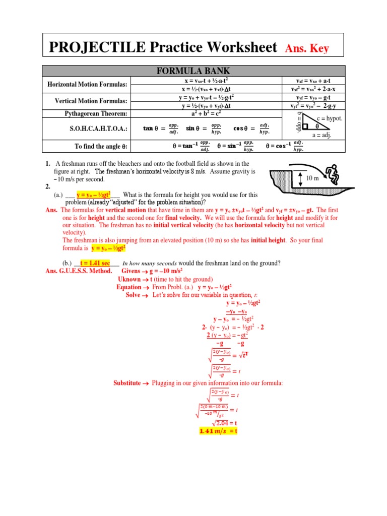Projectile Motion Worksheet Ans Key | PDF | Euclidean Vector | Mechanics