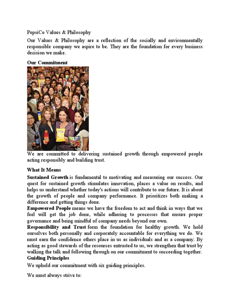 PepsiCo Values | PDF | Pepsi Co | Diversity (Business)