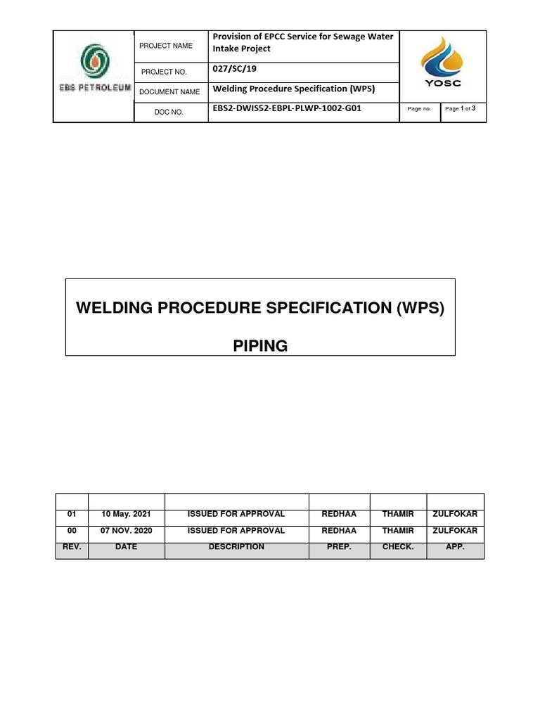 Piping Wps | PDF | Construction | Welding
