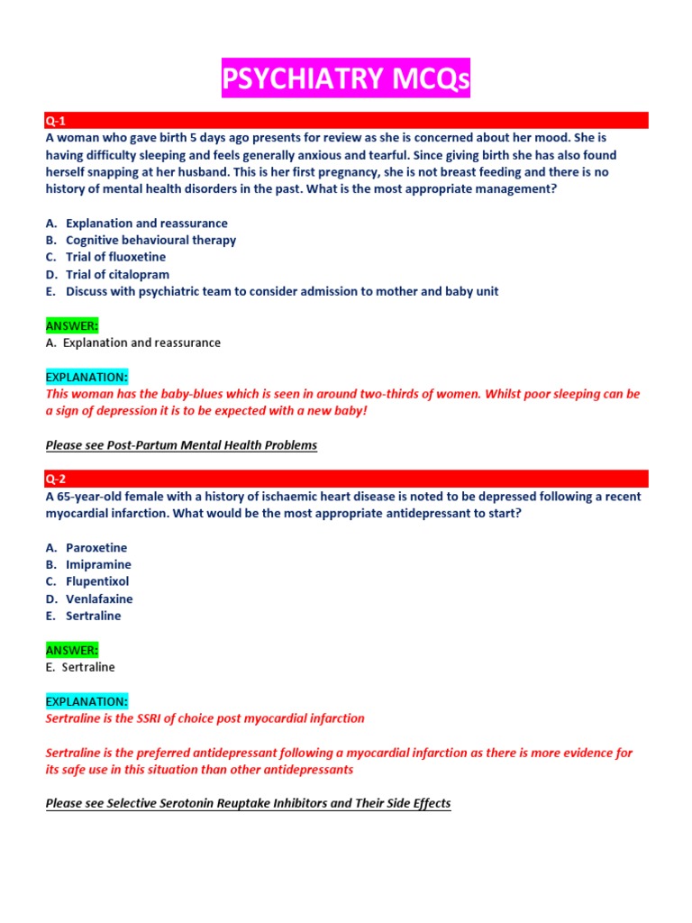 Passmedicine Mcqs Psychiatry | PDF | Antidepressant | Obsessive–Compulsive Disorder