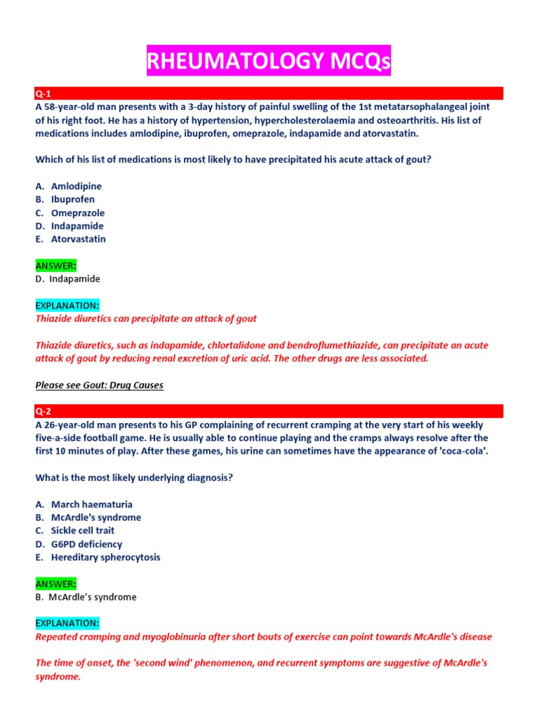 Passmedicine MRCP Mcqs-Rheumatology | PDF | Osteoporosis | Back Pain