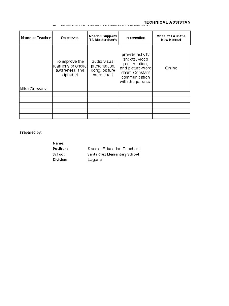 Technical Assistance Implementation Plan | PDF