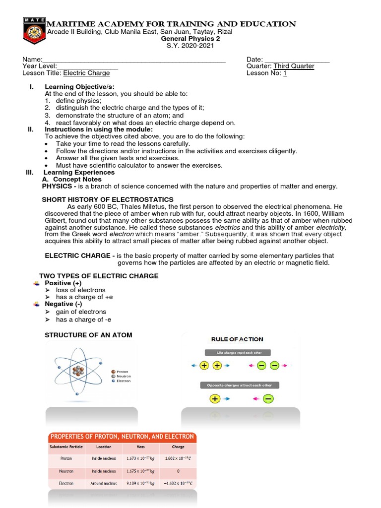 Lesson 1-2 | PDF | Electric Charge | Matter