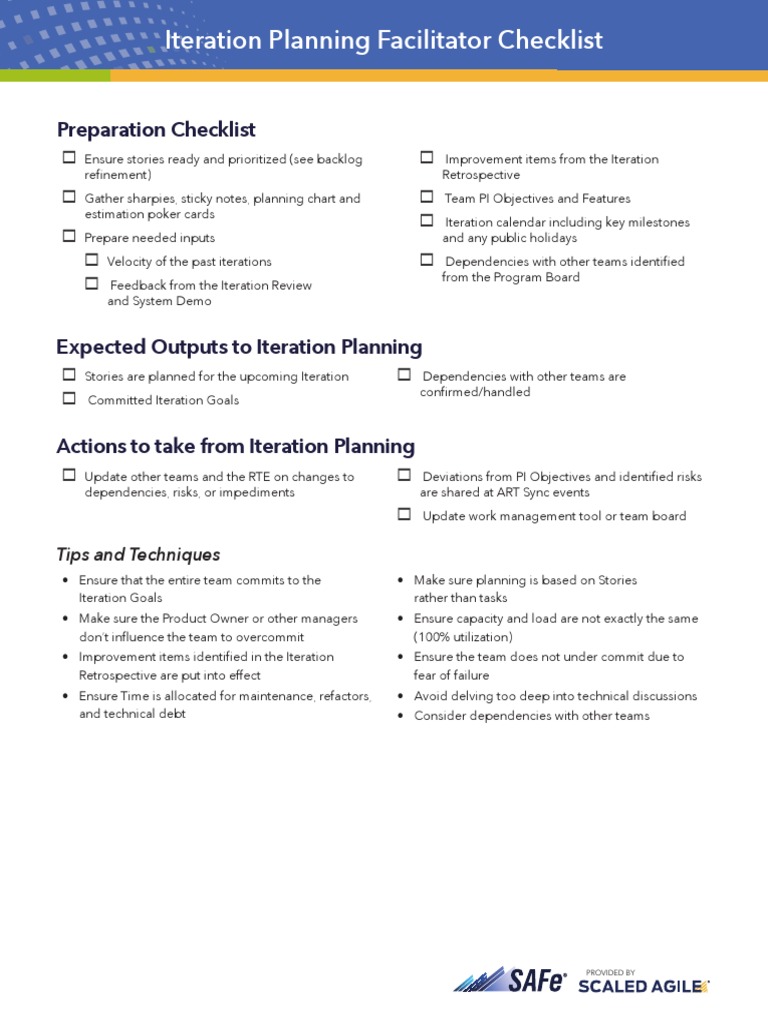 Iteration Planning Facilitator Checklist | PDF