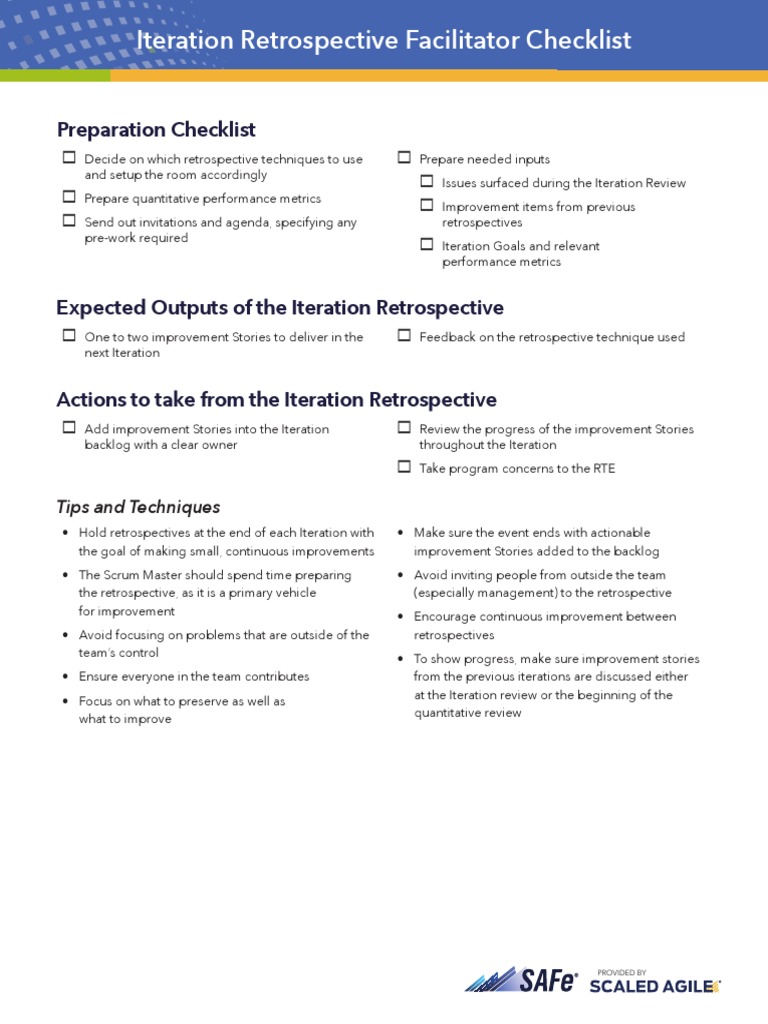Iteration Retrospective Facilitator Checklist | PDF | Scrum (Software ...