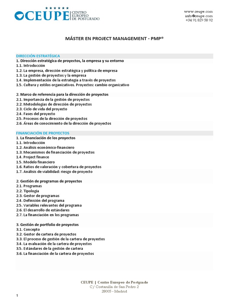 Máster en Project Management - PMP®: Dirección Estratégica | PDF ...
