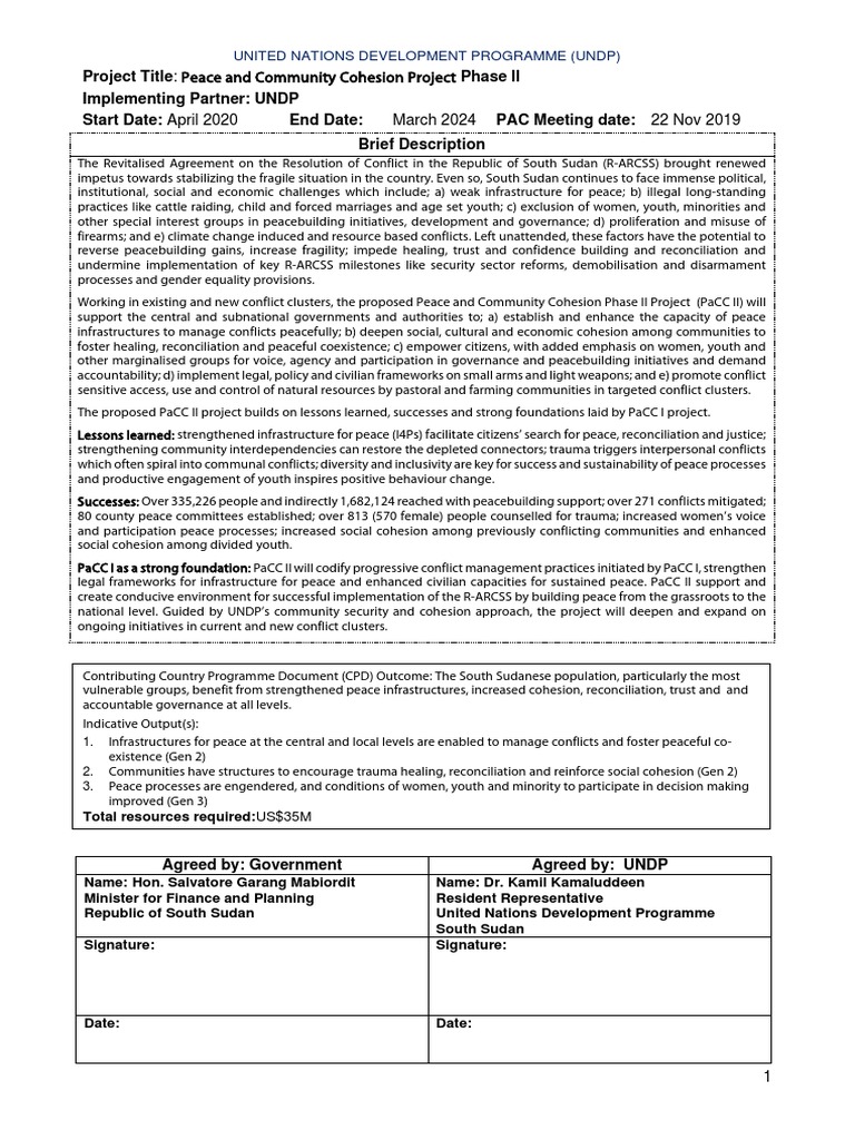 UNDP PEace and Community Cohesion (PaCC II) Project Document 2020 ...