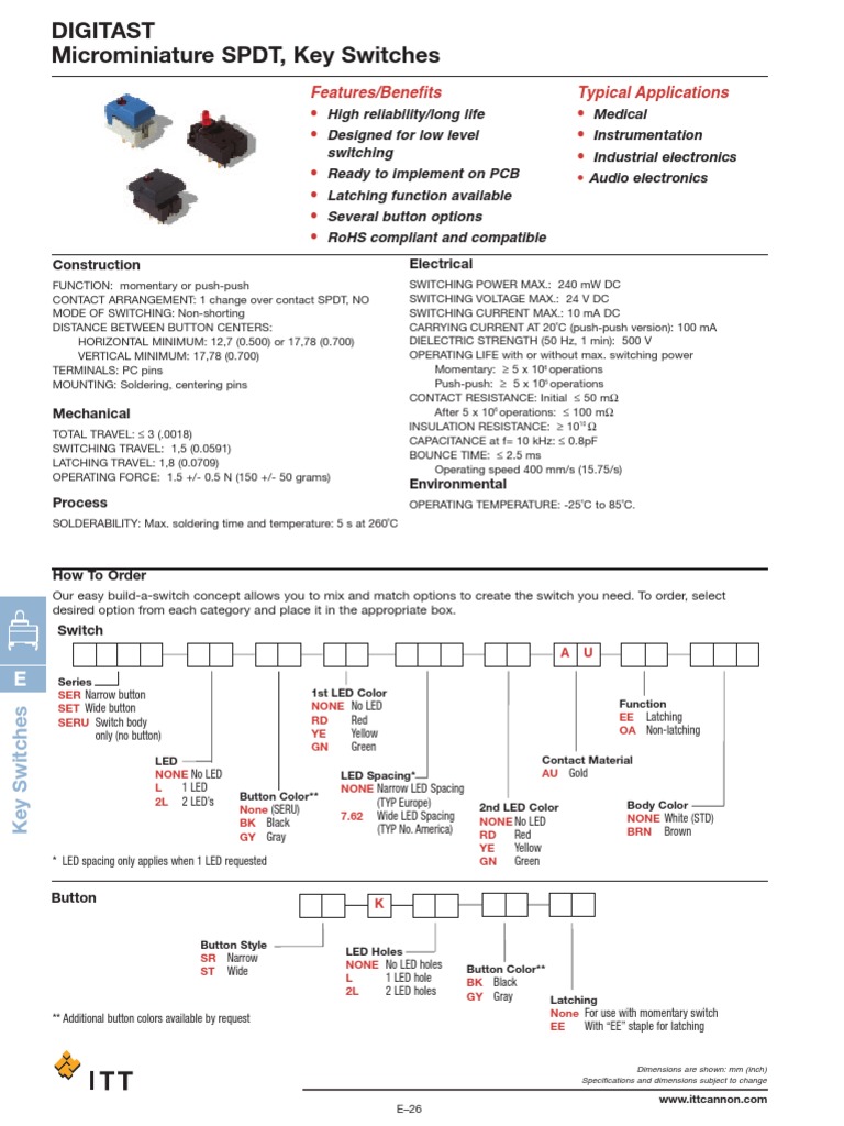 Digitast Microminiature Key Switches | PDF | Switch | Electrical Engineering