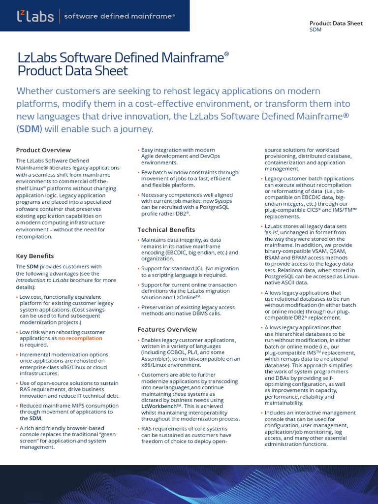 Lzlabs Software Defined Mainframe Product Data Sheet | PDF