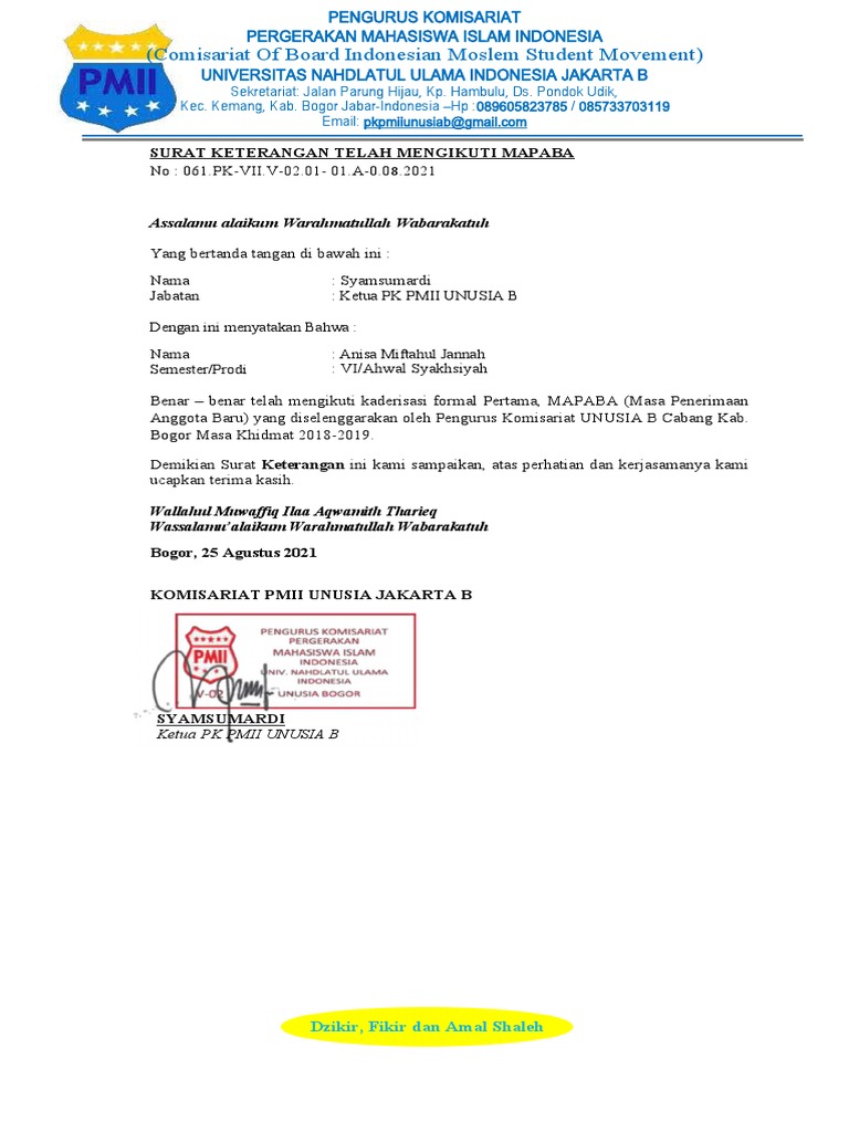 Surat Keterangan MAPABA | PDF | Karier & Perkembangan