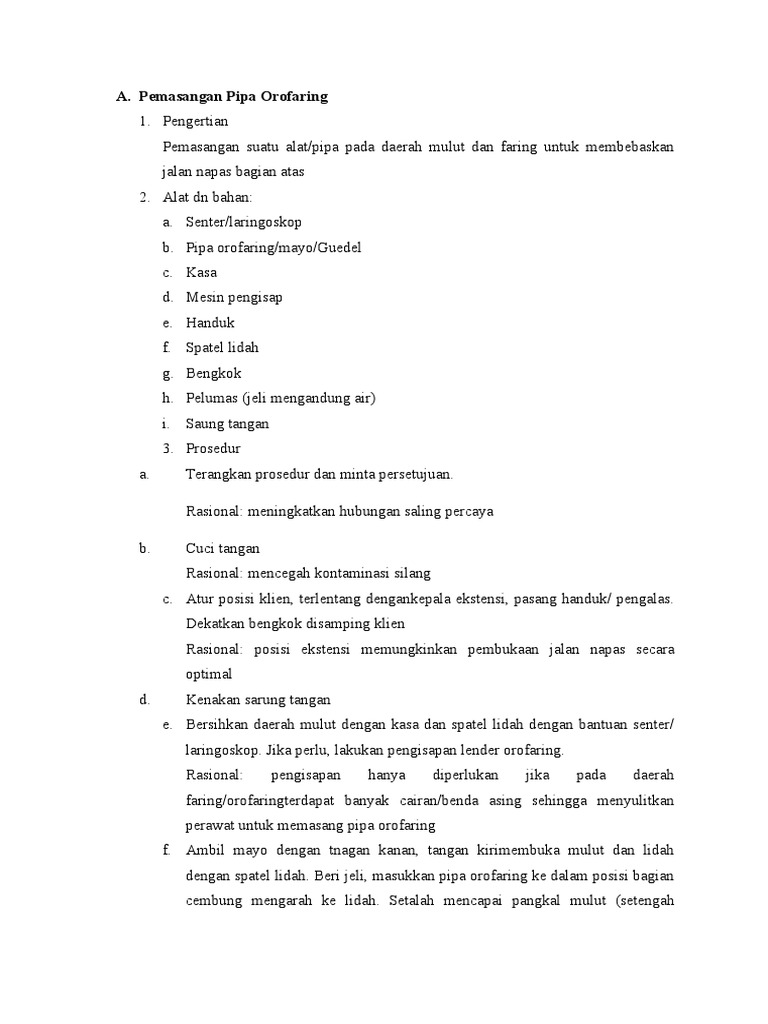Prosedur Pemasangan Pipa Orofaring | PDF | Kajian Bahasa Asing ...