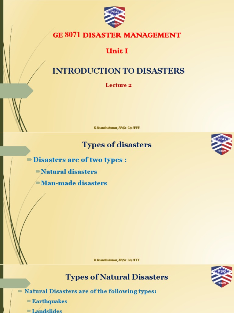 GE Disaster Management Unit I: Introduction To Disasters | PDF ...
