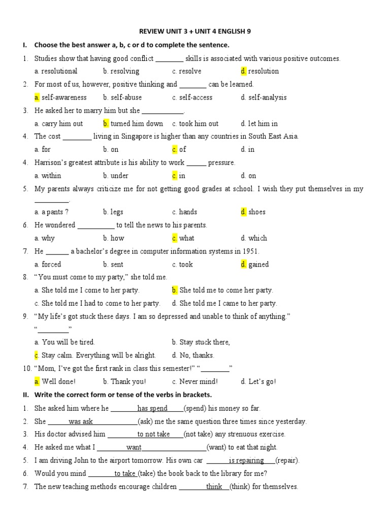 Unit 3 Review for English 9 | PDF
