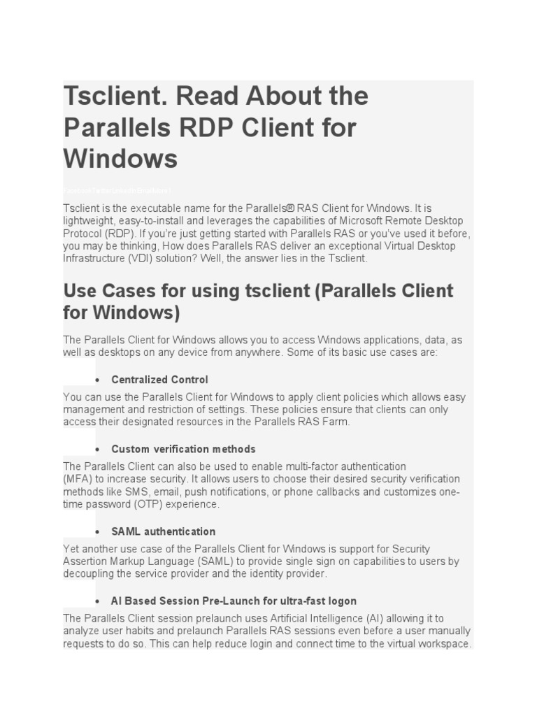 Tsclient. Read About The Parallels RDP Client For Windows | Download ...
