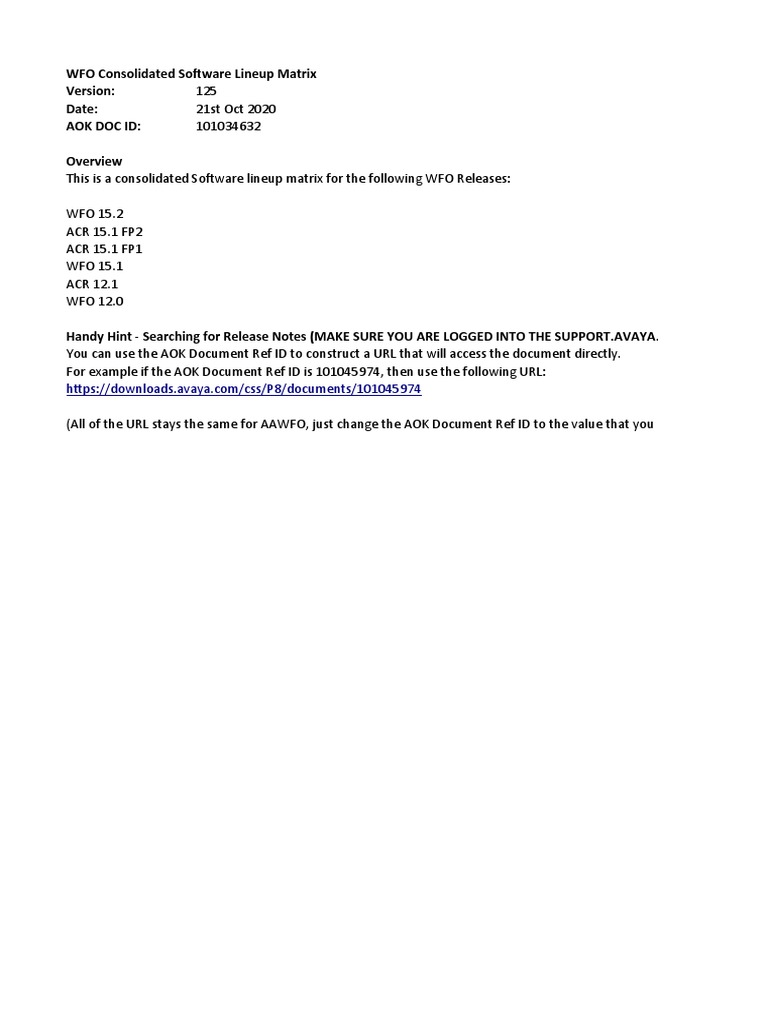WFO Consolidated Software Lineup Matrix Date: Aok Doc Id | PDF | Zip ...