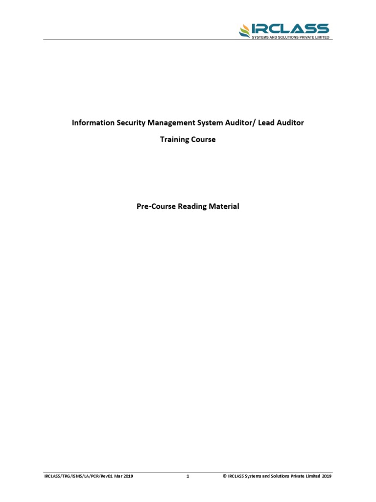 Information Security Management System Auditor/ Lead Auditor Training ...