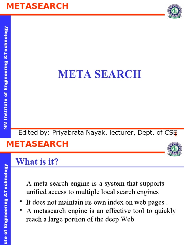 Meta Search: Edited By: Priyabrata Nayak, Lecturer, Dept. of CSE | PDF ...