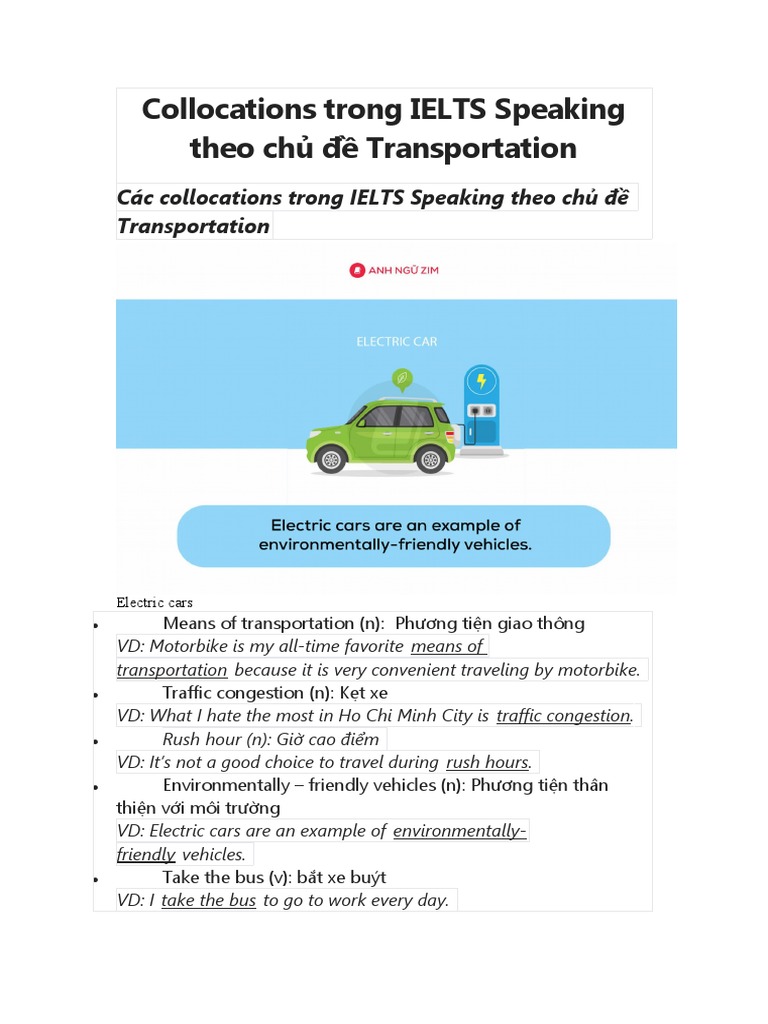 Collocations Trong IELTS Speaking Theo Chủ Đề Transportation | PDF ...