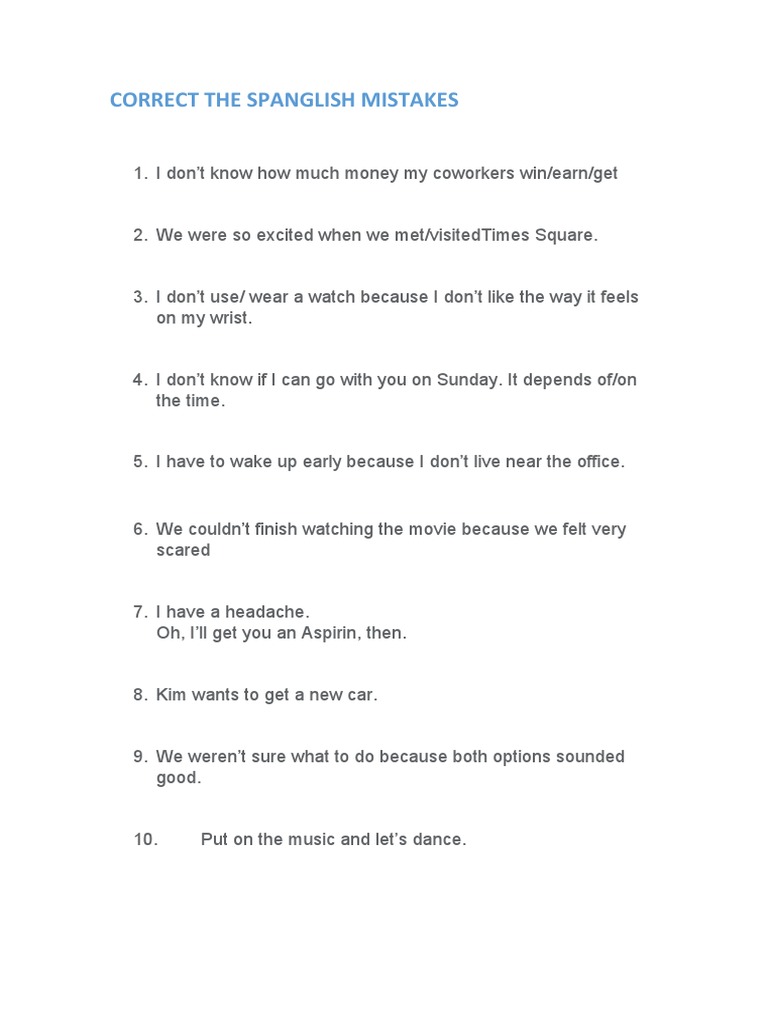 Correct The Spanglish Mistakes (Recuperado Automáticamente) | PDF