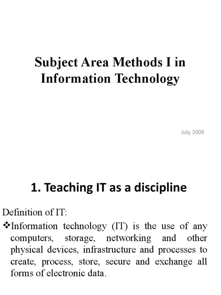 Subject Area Method I in IT | PDF | Classroom Management | Learning