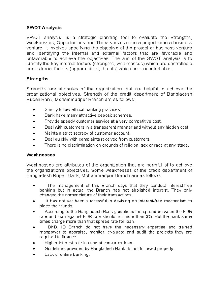 SWOT Analysis | Download Free PDF | Swot Analysis | Banks