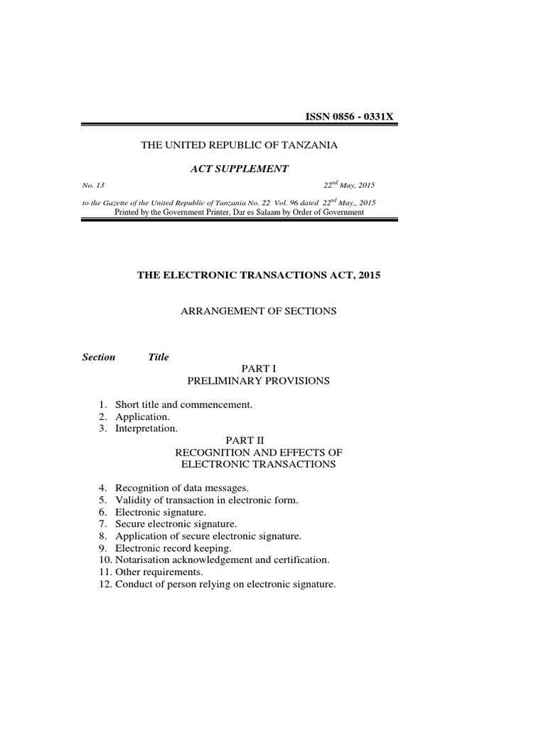 The Electronic Transactions Act, 2015 | PDF | Receipt | Information