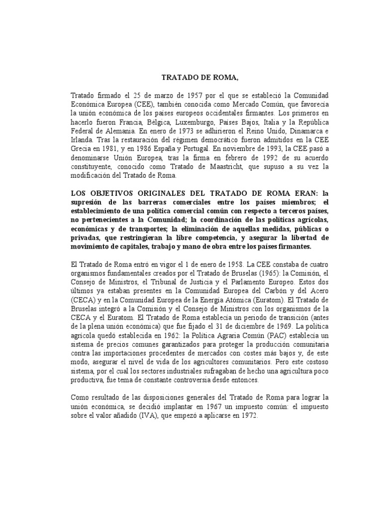 Tratado de Roma | PDF | Comunidad Económica Europea | Economias