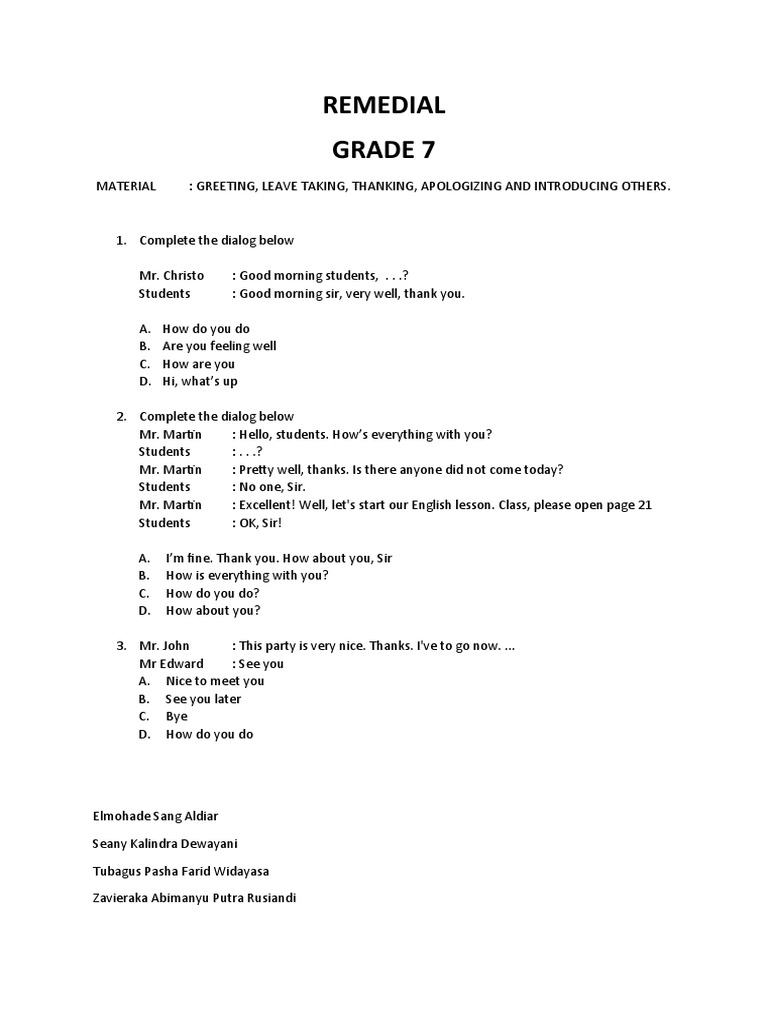 Basic Social Skills and Etiquette: A Remedial Lesson on Greetings ...