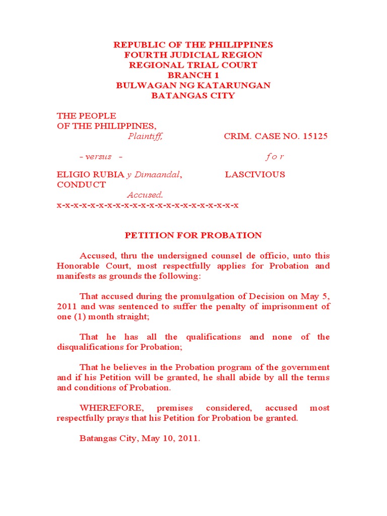 Petition For Probation - Asi (MTCC 1) | PDF | Law
