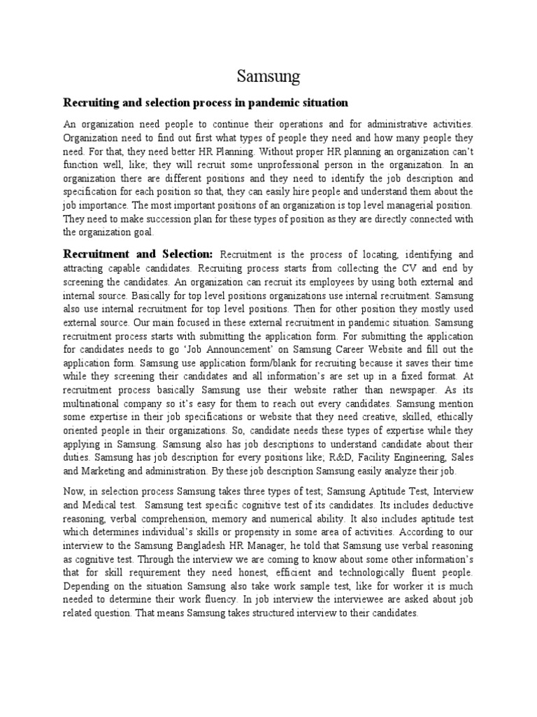 Samsung: Recruiting and Selection Process in Pandemic Situation | PDF ...