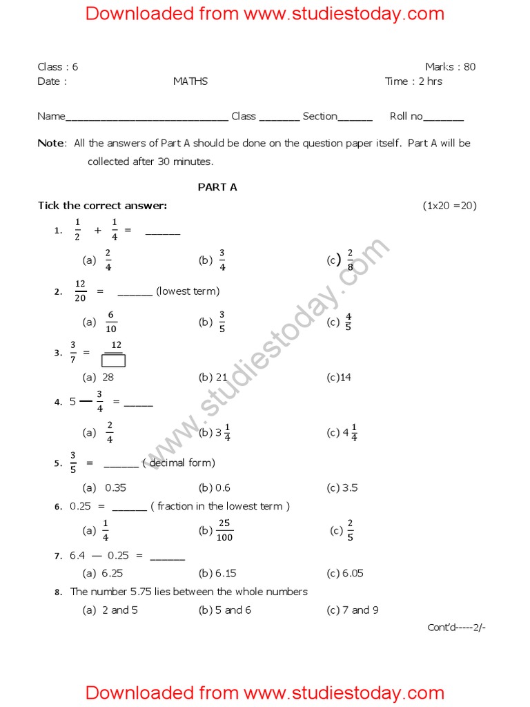 CBSE Class 6 Mathematics Sample Paper Set G - 0 | PDF | Triangle | Angle