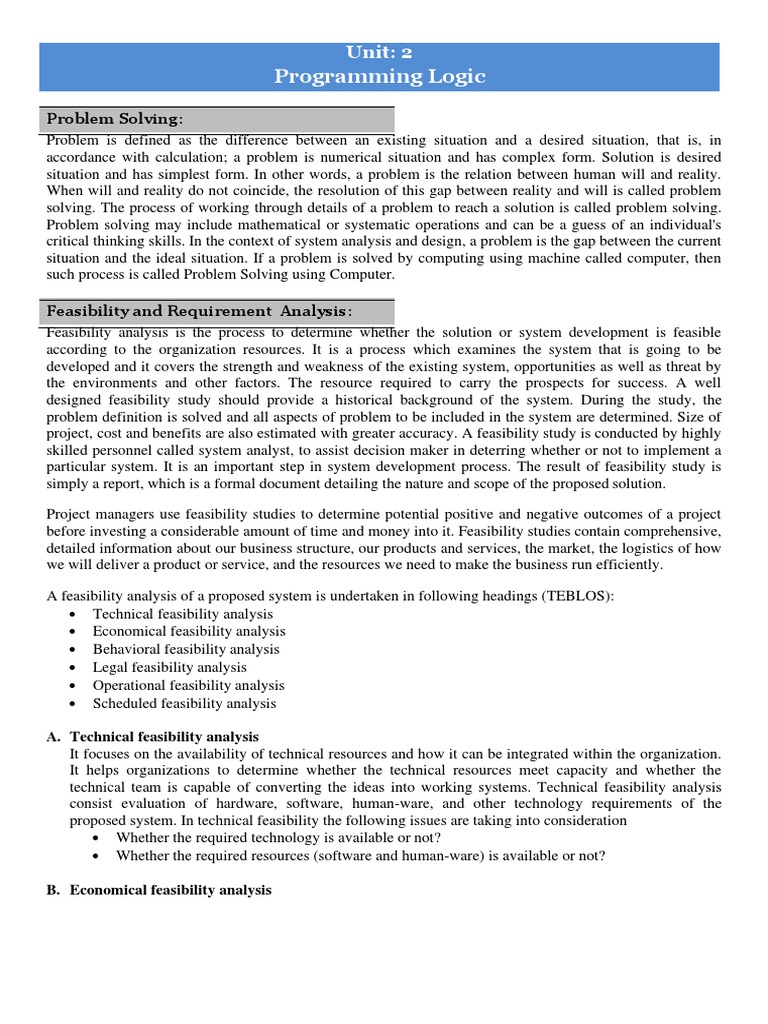 Unit - 2 Programming Logic | PDF | Feasibility Study | Software Testing