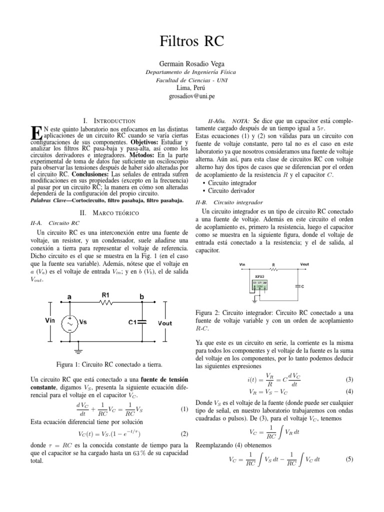 Filtros RC | PDF | Filtro electronico | Condensador