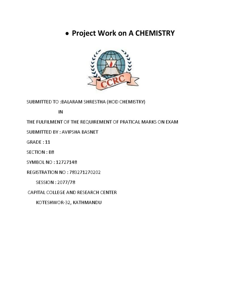 Project Work On A CHEMISTRY50 | PDF | Water Purification | Water
