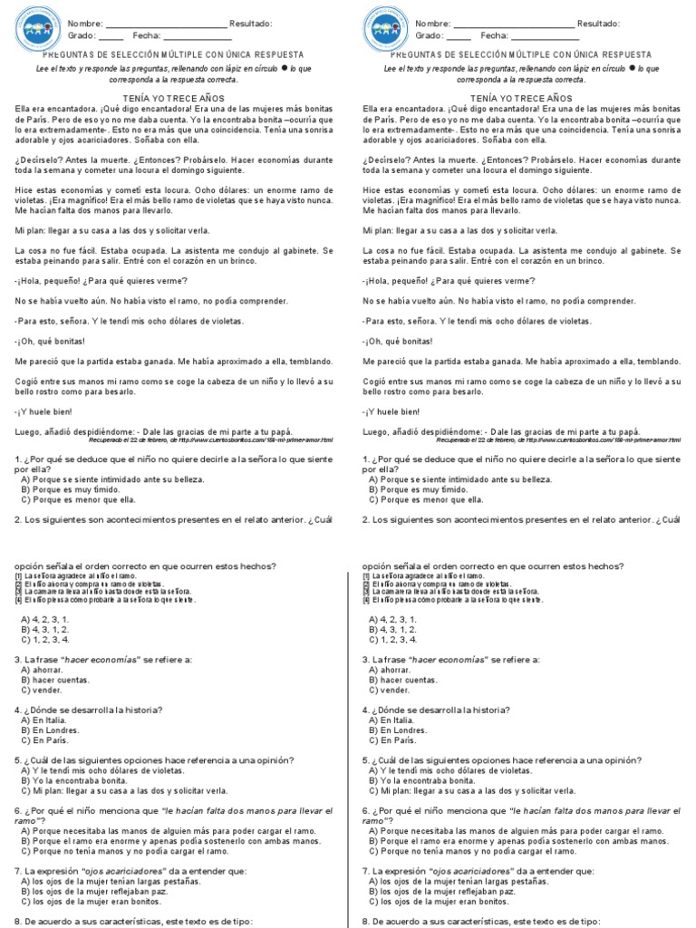Taller de Comprensión Lectora 7° Grado | PDF
