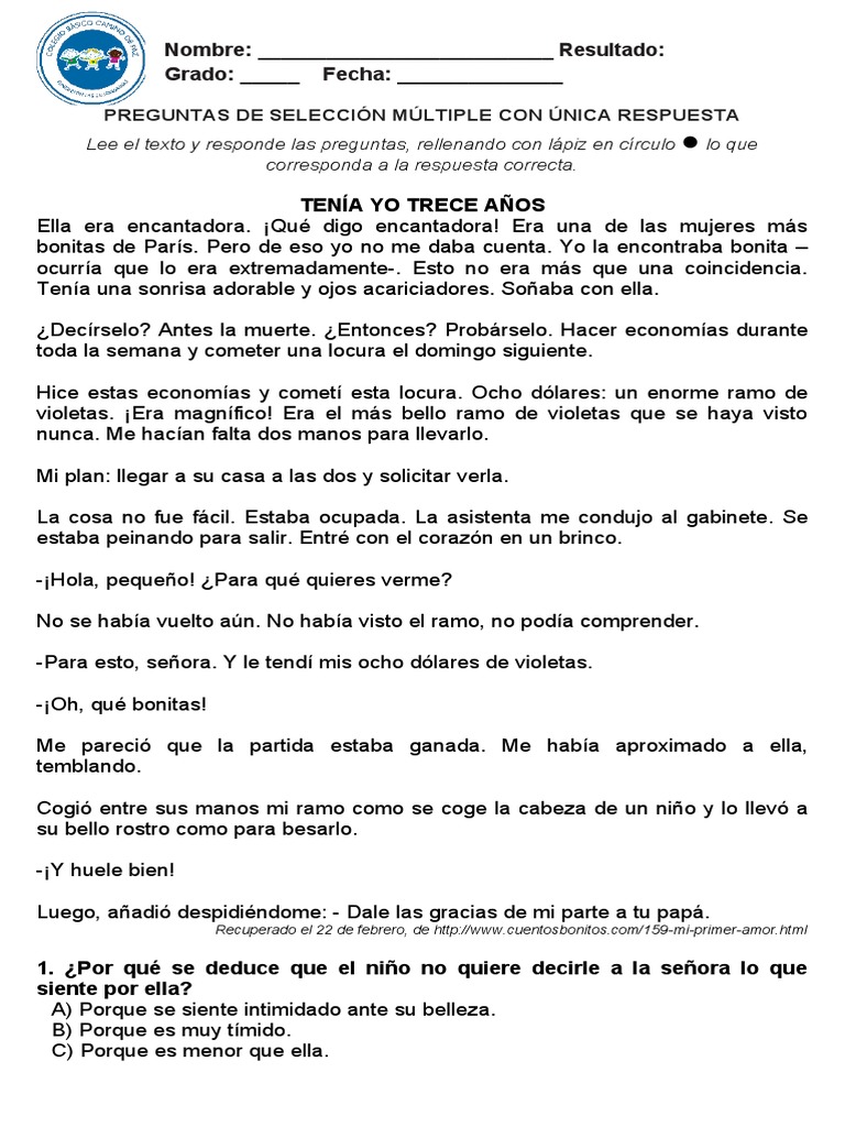 Taller Comprensión Lectora Séptimo (Ciclo 7) | PDF