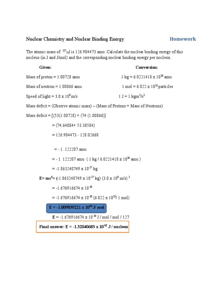 Nuclear Binding Energy Calculation | PDF | Science & Mathematics