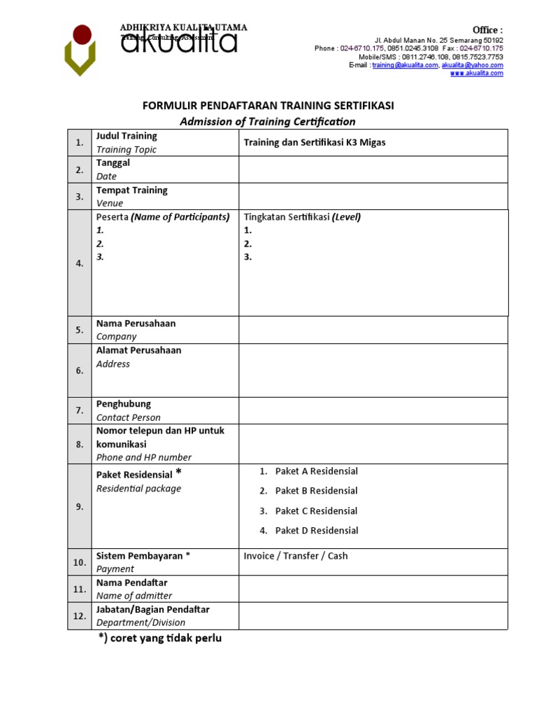 Formulir Pendaftaran K3 Migas | PDF
