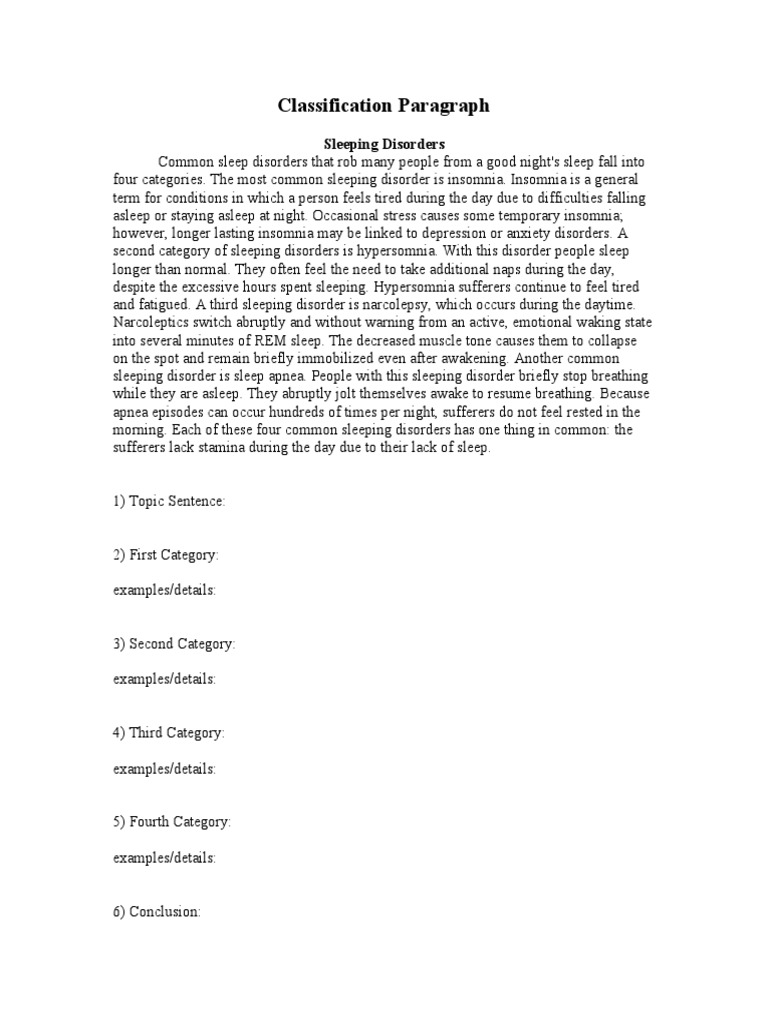 Classification Paragraph | PDF | Sleep | Sleep Disorder