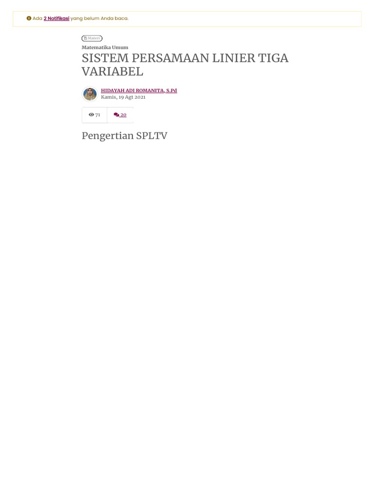 Sistem Persamaan Linier Tiga Variabel | PDF