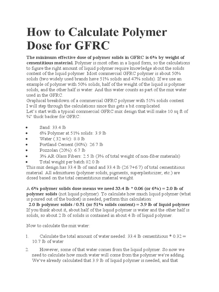 How To Calculate Polymer Dose For GFRC | PDF | Cement | Concrete