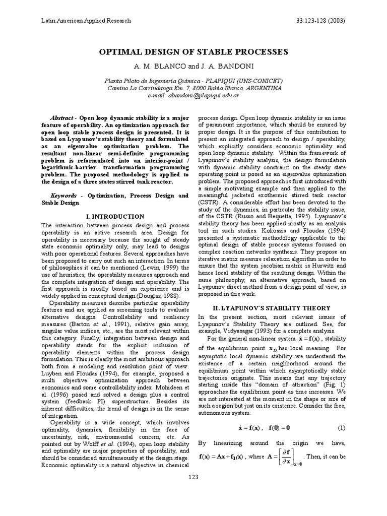 Optimal Design of Stable Processes | PDF | Stability Theory | Matrix ...