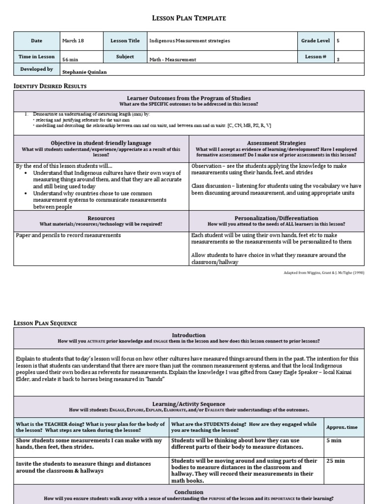 Indigenous Measurement Lesson Plan | PDF | Educational Assessment ...