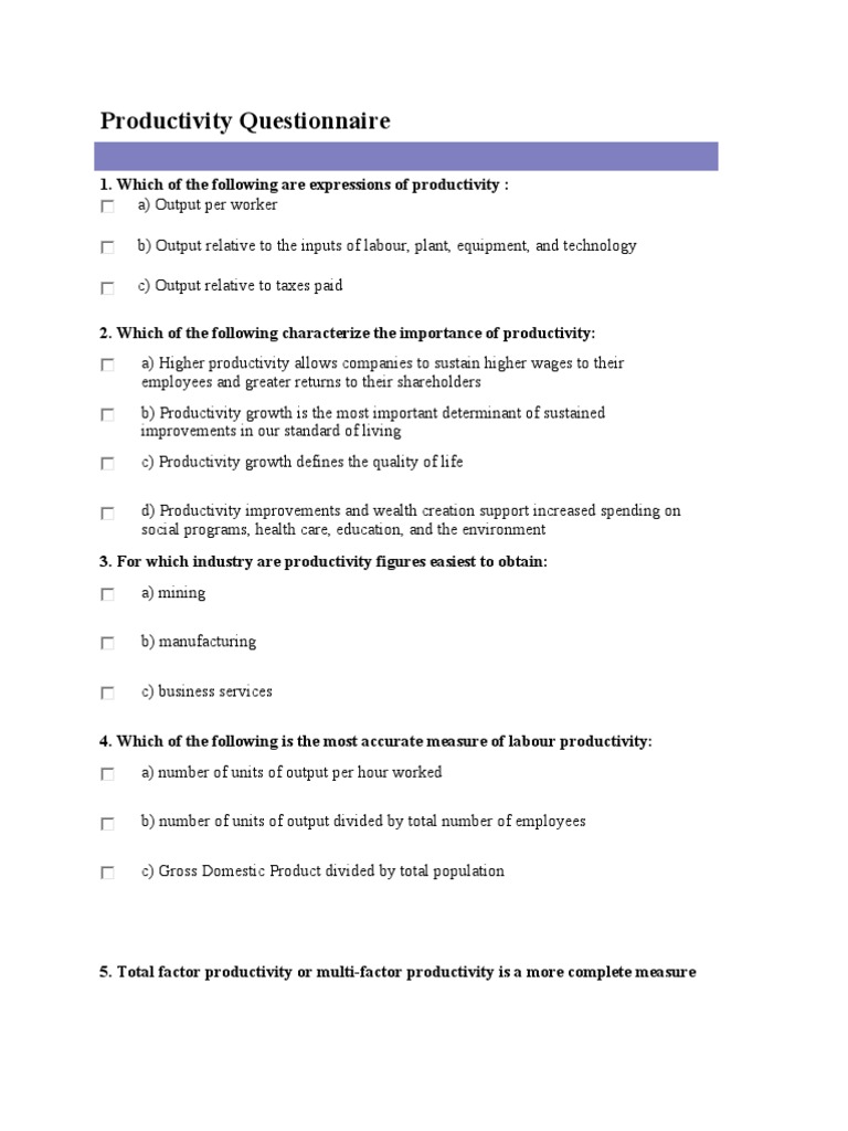 Productivity Questionnaire | PDF | Economic Growth | Gross Domestic Product