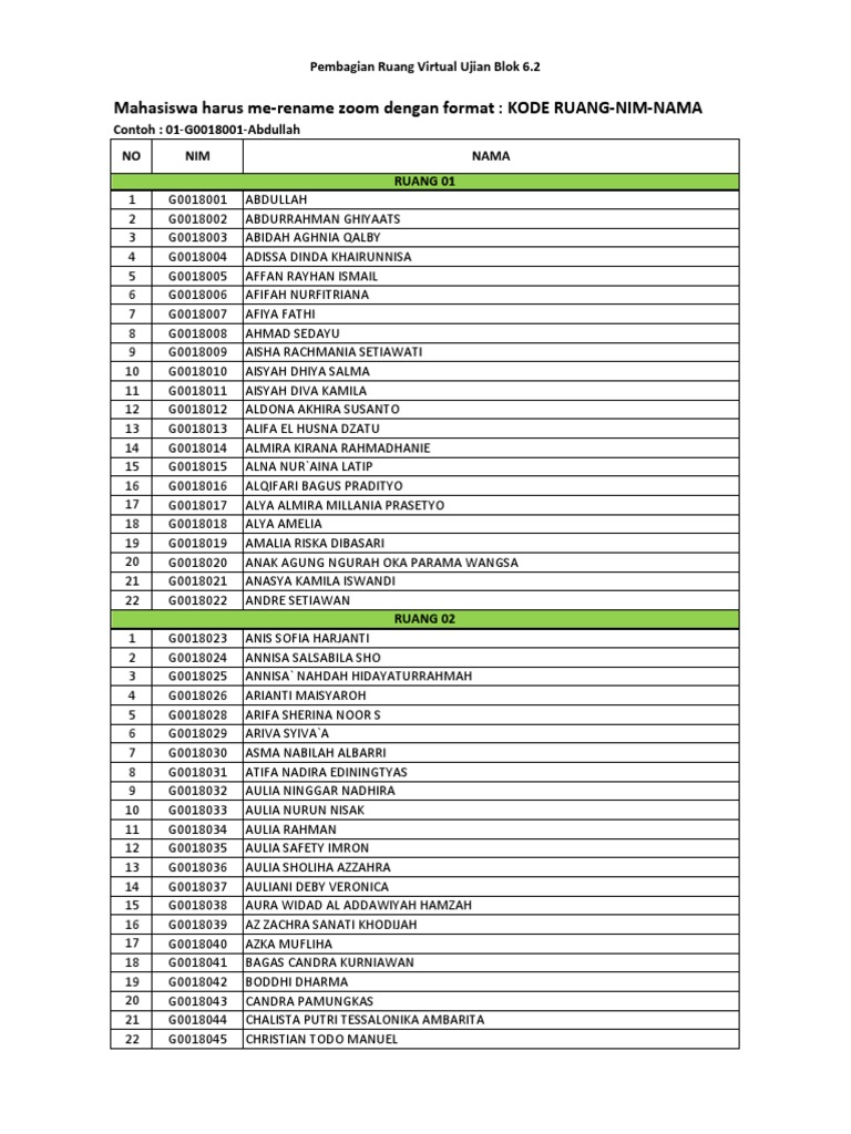 Mahasiswa Harus Me-Rename Zoom Dengan Format: KODE RUANG-NIM-NAMA | PDF