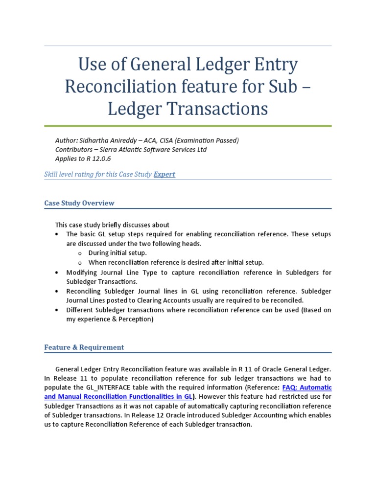 GL Entry Reconciliation For Subledger Transactions | PDF | Accounts ...