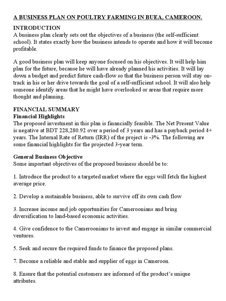 A Business Plan On Poultry Farming in Buea | PDF | Net Present Value ...