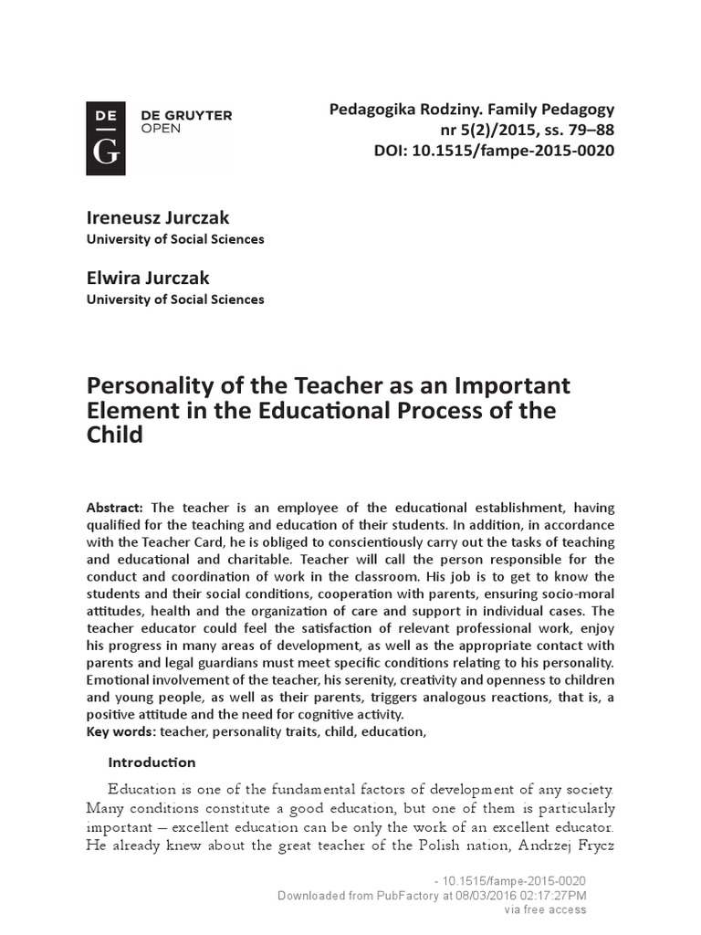Teacher Personality in Education | PDF | Teachers | Pedagogy