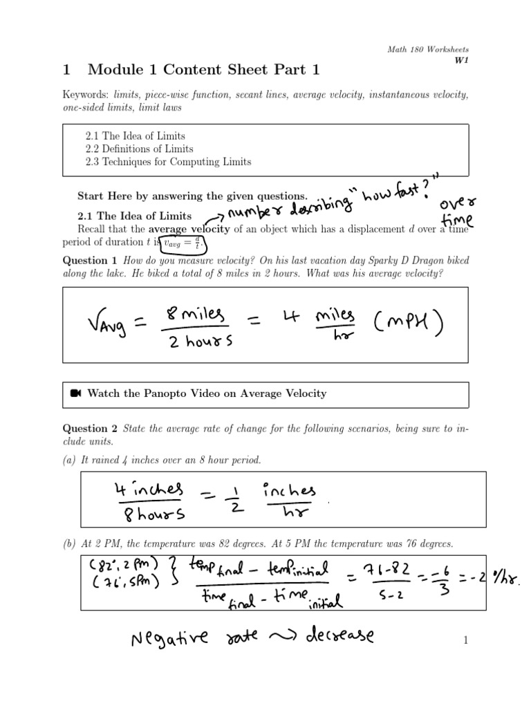 Module 1 Part I | PDF | Velocity | Function (Mathematics)