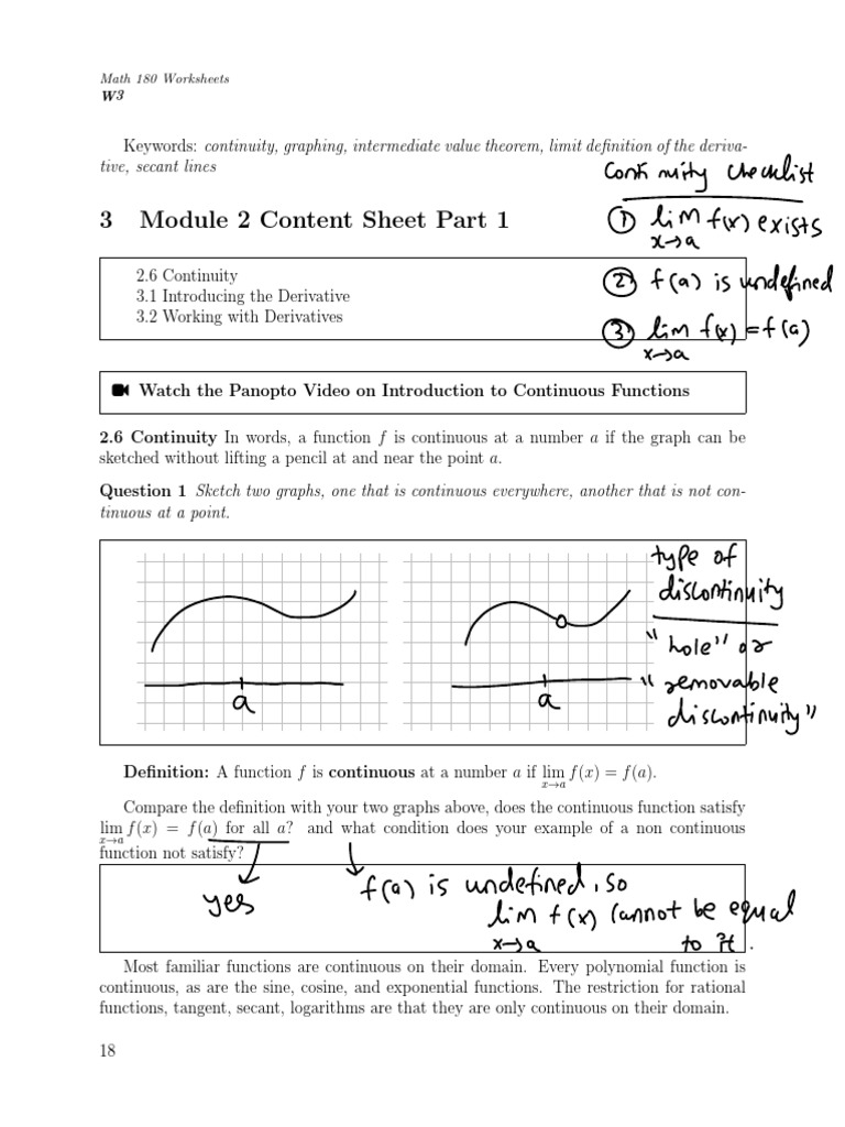 3 Module 2 Content Sheet Part 1: Math 180 Worksheets W3 | PDF ...